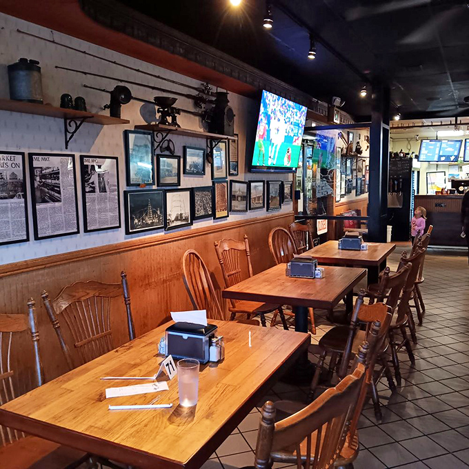 TVs for game day, wooden tables for serious eating, and enough barbecue memorabilia to remind you why you came.