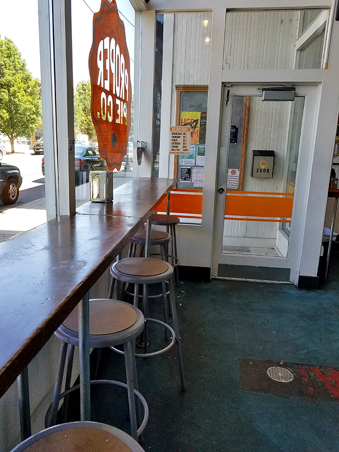 Window seats: where pie enthusiasts can people-watch while simultaneously being watched by pie-envious passersby. Strategic dining at its finest.