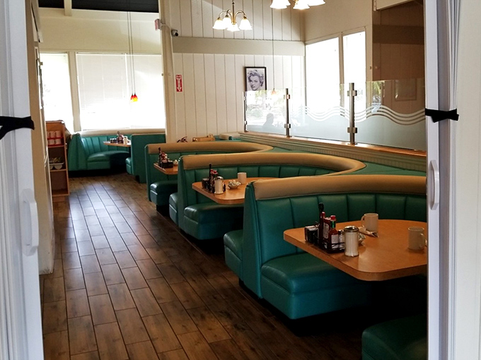 The turquoise booths aren't just seating &ndash; they're front-row tickets to the greatest show on earth: breakfast.