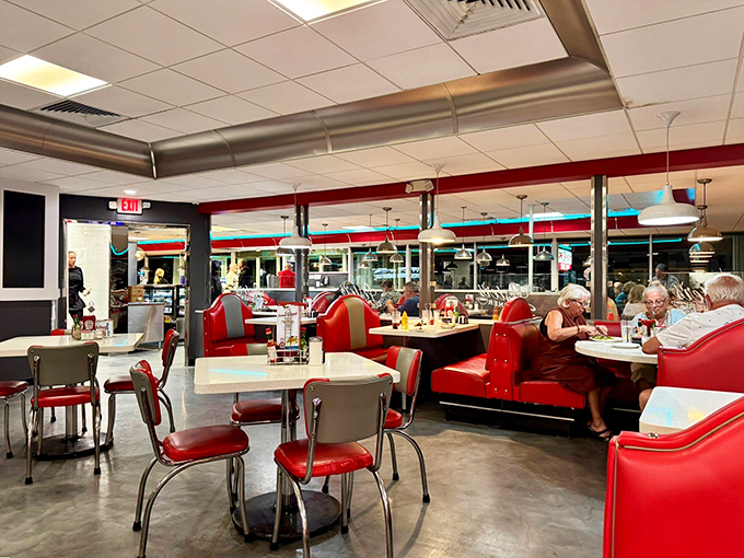 The diner's interior feels like a movie set where the food is the real star and every booth has hosted thousands of conversations worth overhearing.