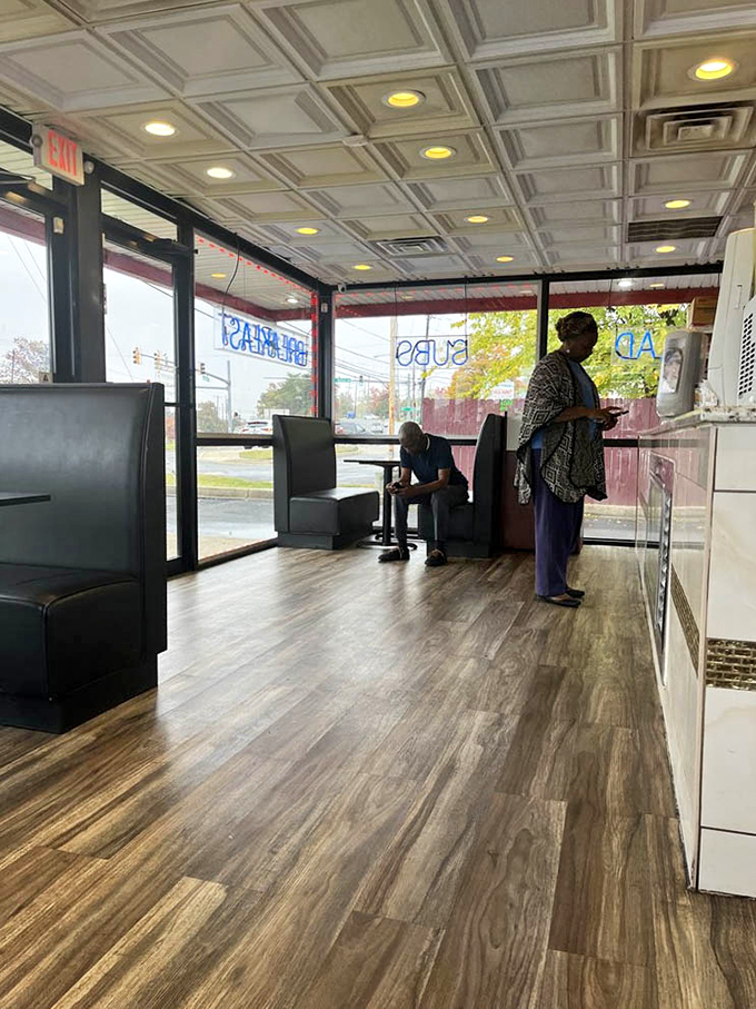 Clean lines, wood-look floors, and plenty of natural light&mdash;a surprisingly zen backdrop for your impending food euphoria. 