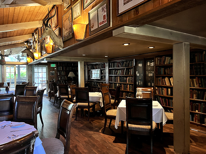 The library dining room proves books and food are civilization's greatest achievements. Literary discussions and culinary delights happen simultaneously here.