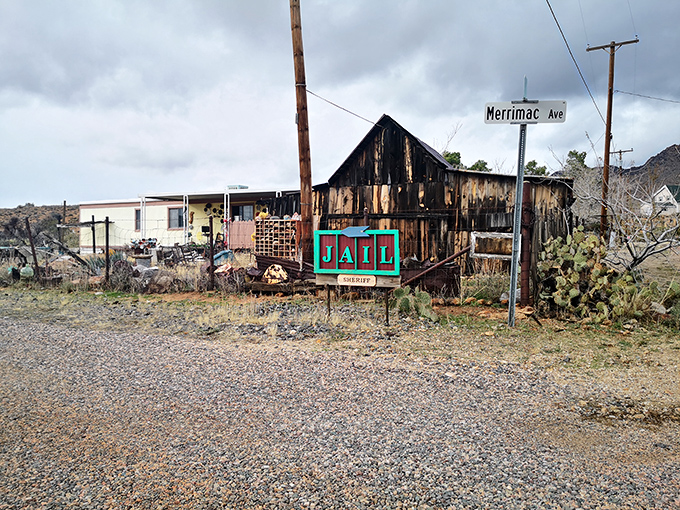 The town jail stands as a crooked reminder that frontier justice once prevailed here &ndash; thankfully now just a photo op rather than your overnight accommodation!