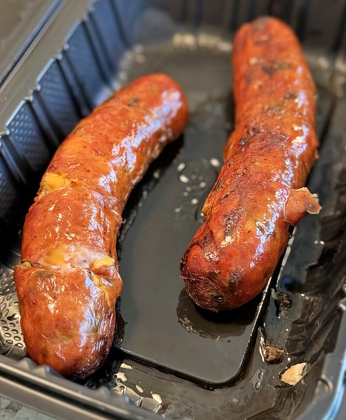 These sausages look like they just finished a spa treatment. Glistening, relaxed, and ready to make your day better.