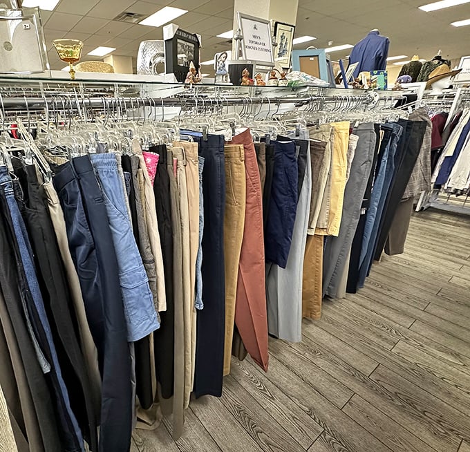 A rainbow of pants perfectly arranged by color&mdash;like a fashionable filing system for your lower half.