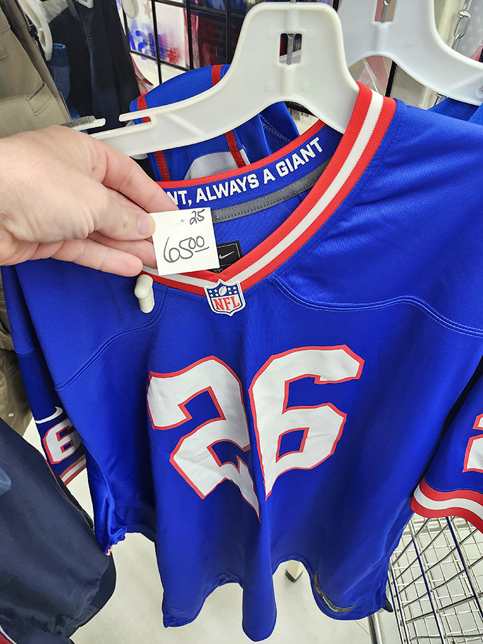 A New York Giants jersey waiting for its second chance. Even in Browns country, every jersey deserves a loving home.