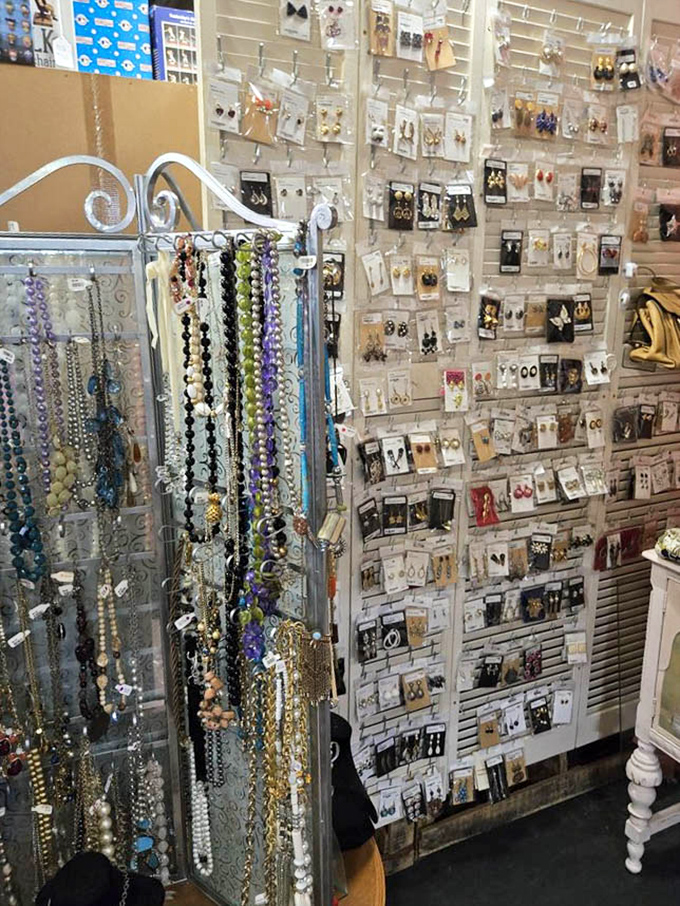 A jewelry lover's dream where accessories hang like delicate treasures in a pirate's cove. One person's costume jewelry is another's buried treasure.