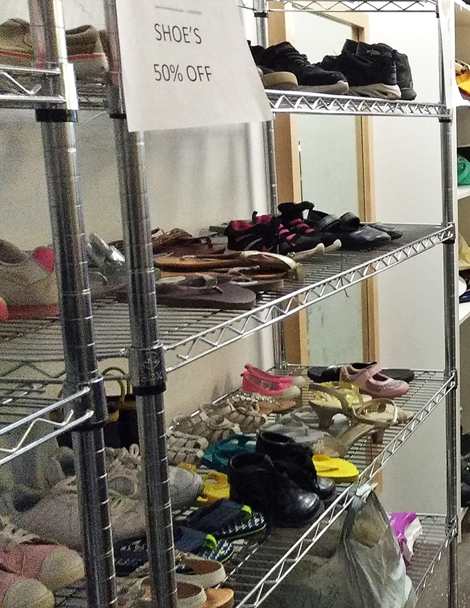 Tiny shoes that once carried little adventurers on their biggest daily expeditions around town.