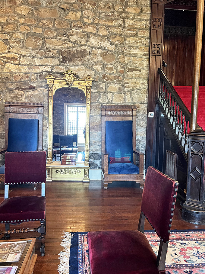 Where medieval meets magnificent&mdash;exposed stone walls frame elegant furnishings in a room that makes your living room rethink its life choices.