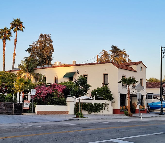 White walls, vibrant bougainvillea, and Spanish charm create the perfect Santa Barbara streetscape. This Mediterranean-inspired architecture defines the American Riviera aesthetic.