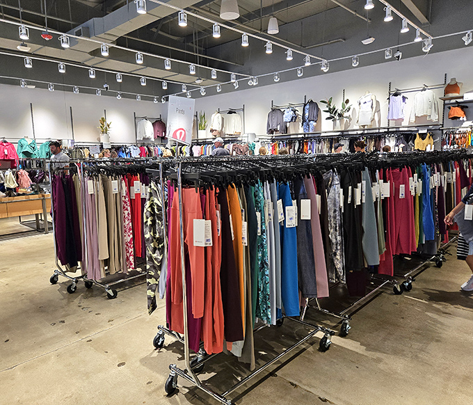 Lululemon's meticulously organized racks prove that even at outlet prices, athleisure remains the uniform of aspirational wellness.