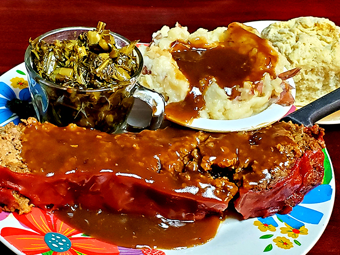 Meatloaf draped in rich gravy alongside mashed potatoes &ndash; the kind of plate that makes Monday feel like Sunday.