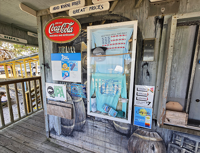 Old-school charm meets coastal necessity &ndash; where Coca-Cola signs and fishing supplies create the perfect Florida ambiance.
