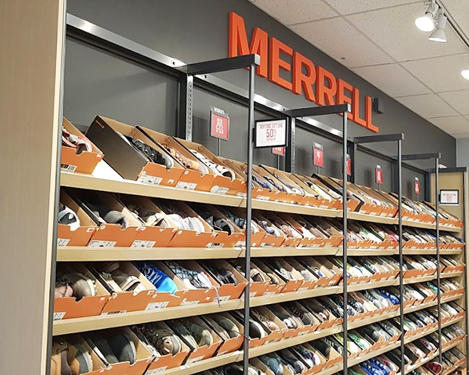 The Merrell display showcases outdoor footwear ready for adventure &ndash; from light hiking to serious trail-blazing &ndash; all at prices that won't make your wallet wince.