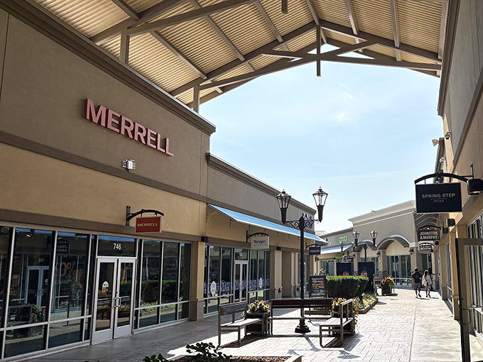 Merrell's storefront promises adventure-ready footwear – perfect for exploring Asheville's trails after a successful shopping expedition.