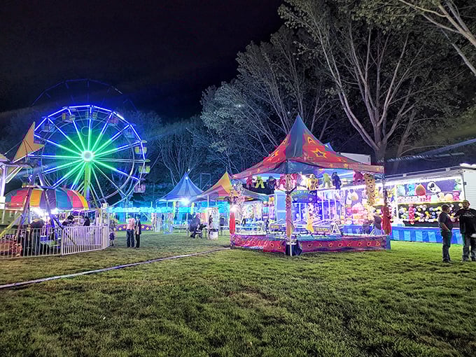 The fairground transforms into a neon wonderland once a year, where cotton candy and Ferris wheel rides become the height of local excitement.