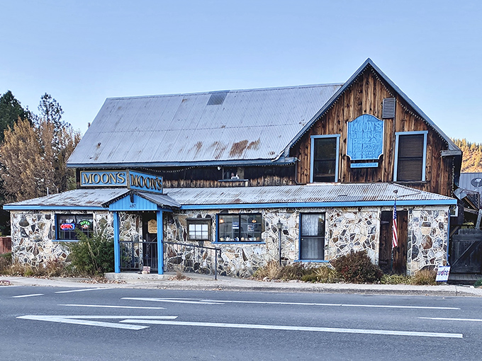Moon's rustic stone-and-wood exterior promises the kind of authentic mountain dining experience that food influencers would kill for.