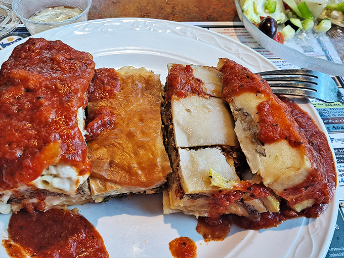 Mediterranean magic on a plate&mdash;this hearty portion of layered moussaka brings Greek sunshine to Pennsylvania, one bite at a time.