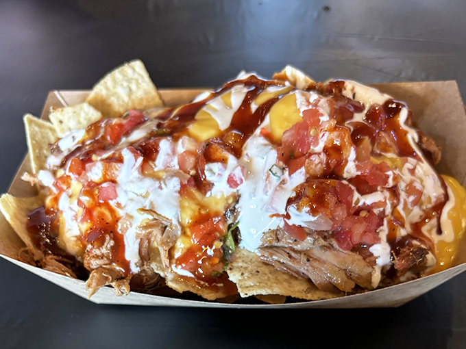 BBQ nachos: where Tex-Mex meets Pennsylvania smoke in a beautiful cross-cultural romance. The cheese pull alone deserves its own Instagram account.