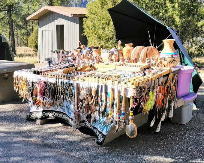 This artisan market showcases generations of craftsmanship, where each piece of jewelry and pottery tells stories older than the highway that brought you here.