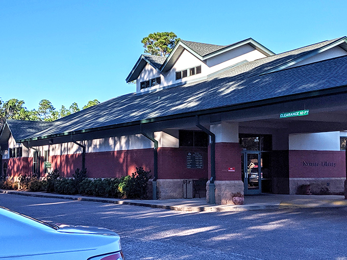 Knowledge with a view: Navarre Library stands ready for rainy day retreats, because even bookworms deserve a beach vacation sometimes.