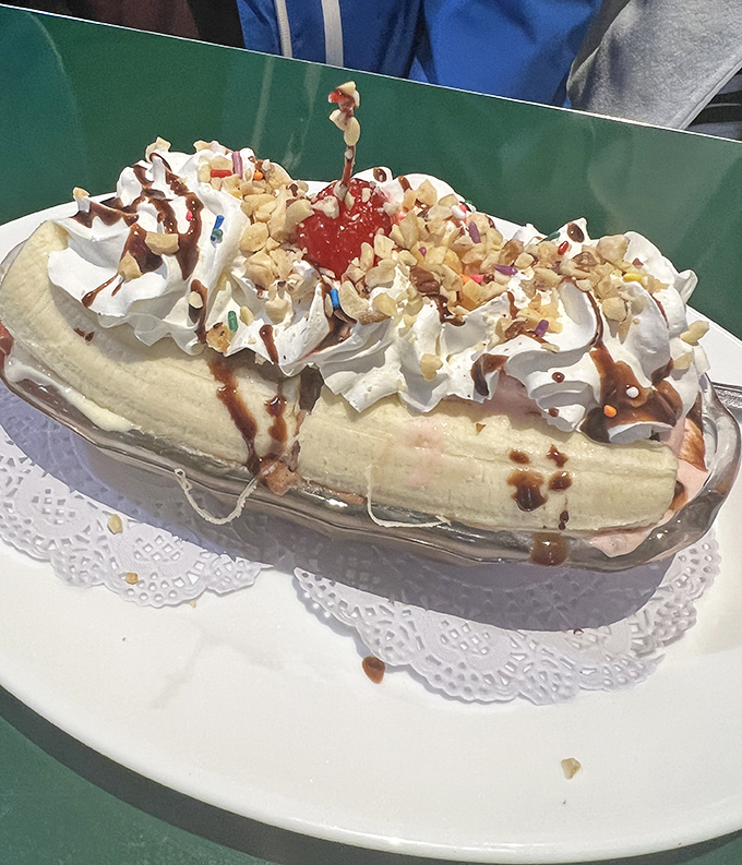 This banana split isn't just dessert&mdash;it's architecture. The whipped cream skyscrapers and cherry on top make it the Manhattan of sweet treats.