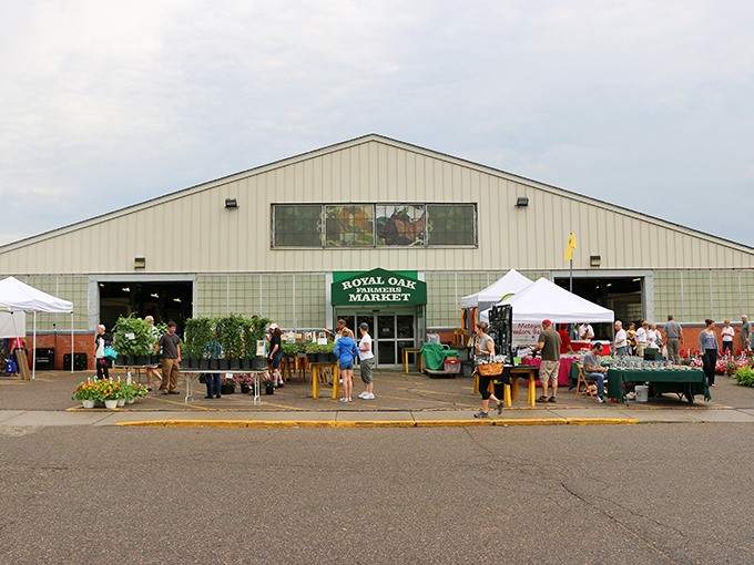 The exterior during farmers market days transforms into a community hub where plant lovers and food enthusiasts converge like bees to blossoms.