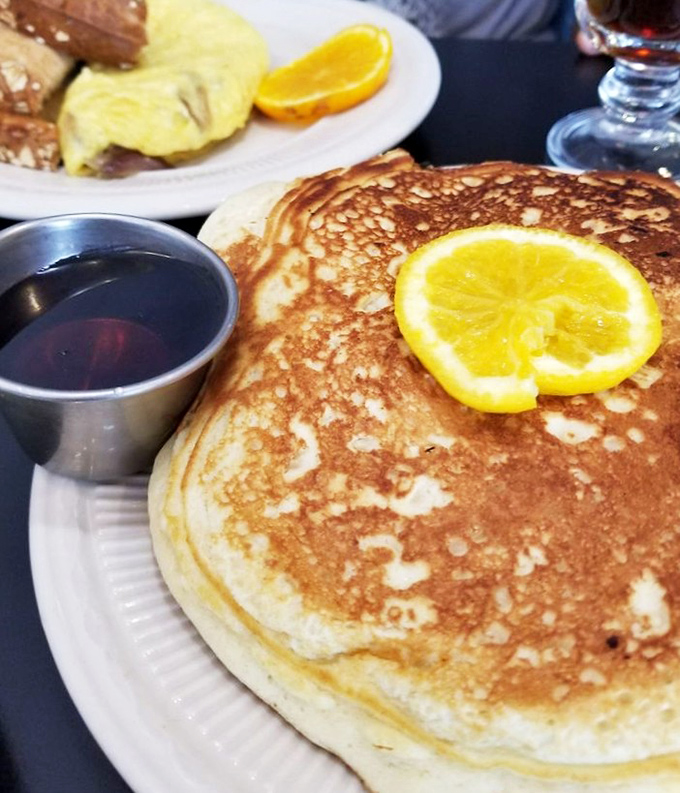 This pancake isn't just big&mdash;it's Ohio big. Golden, fluffy, and taking up real estate on the plate like it's paying rent.