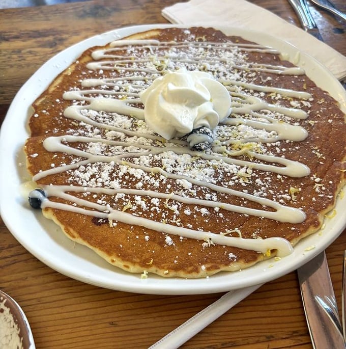 This pancake isn't just big &ndash; it's Texas-sized with enough surface area to require its own zip code and weather forecast.
