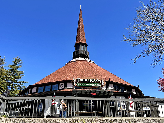 Papagayos Mexican Restaurant's distinctive spire makes it impossible to miss. Tacos taste better at 5,000 feet elevation&mdash;scientific fact.