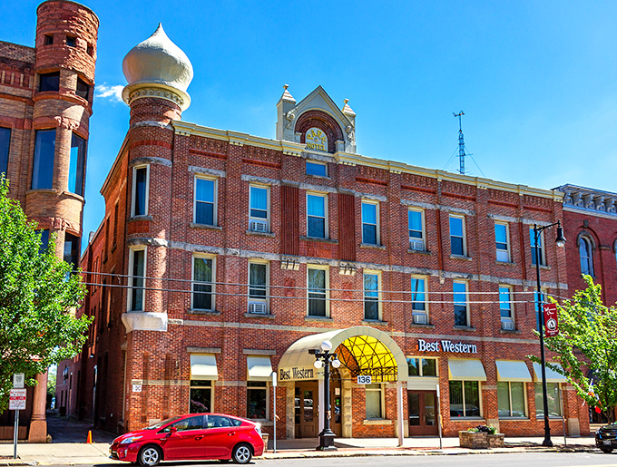 The historic Best Western Park Hotel building wears its onion dome like a crown, a quirky architectural flourish that demands a double-take.