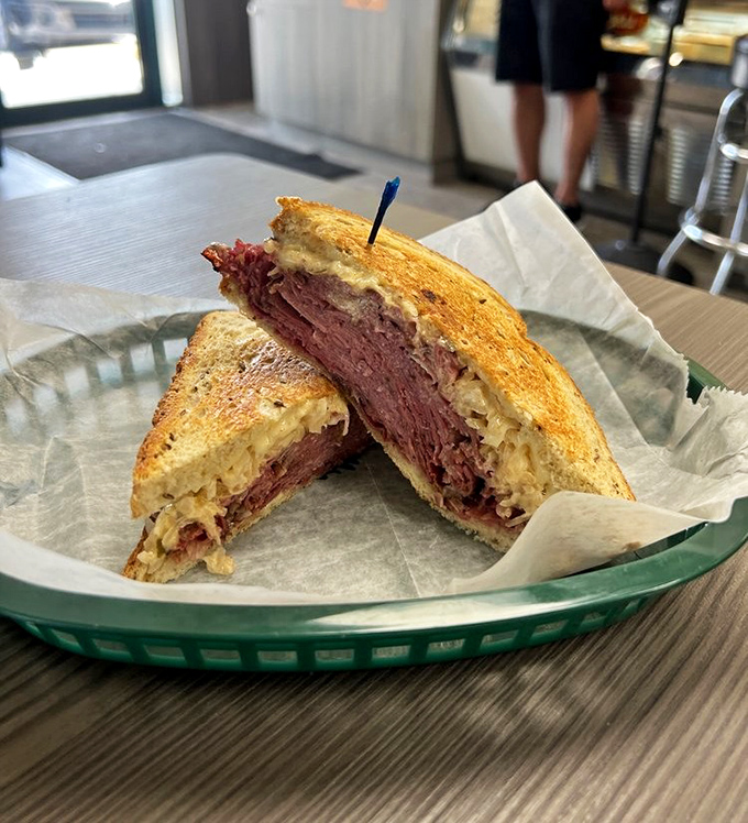 Thick-cut pastrami layered with precision creates the kind of sandwich that haunts your dreams pleasantly.
