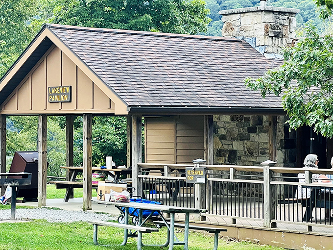The Lakeview Pavilion provides shelter when Mother Nature decides to show her temperamental side.