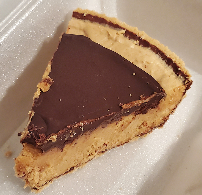 Chocolate peanut butter pie that makes you consider ordering dessert first. Life's uncertain; this slice of heaven shouldn't be missed.