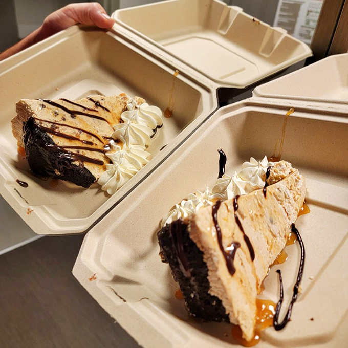 When key lime pie needs a night off, this peanut butter cake steps in with chocolate drizzle that would make Willy Wonka jealous.