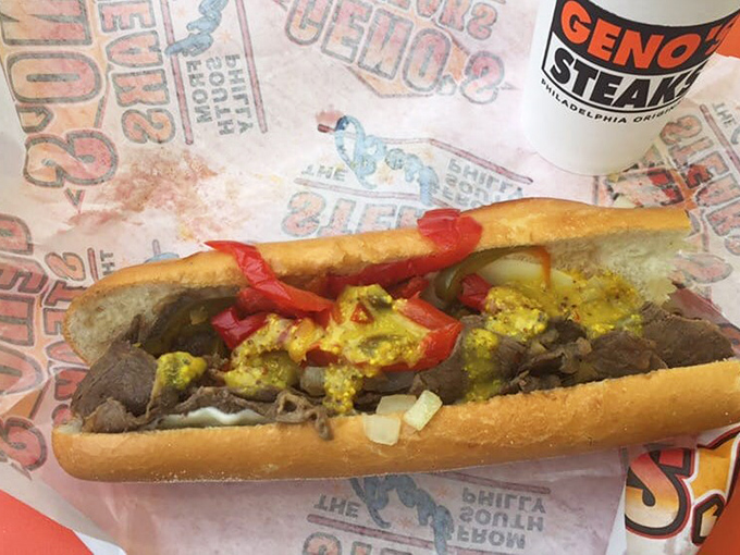 The pepper cheesesteak brings the heat! Those vibrant red peppers add a kick that turns this sandwich into a flavor fiesta.
