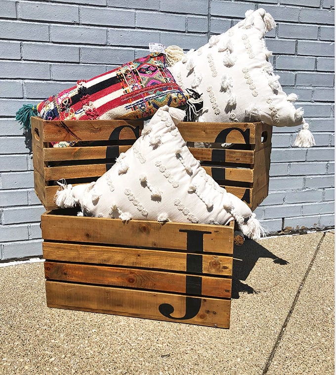 These textured pillows in wooden crates aren't just home d&eacute;cor&mdash;they're the finishing touches your couch has been dreaming about.
