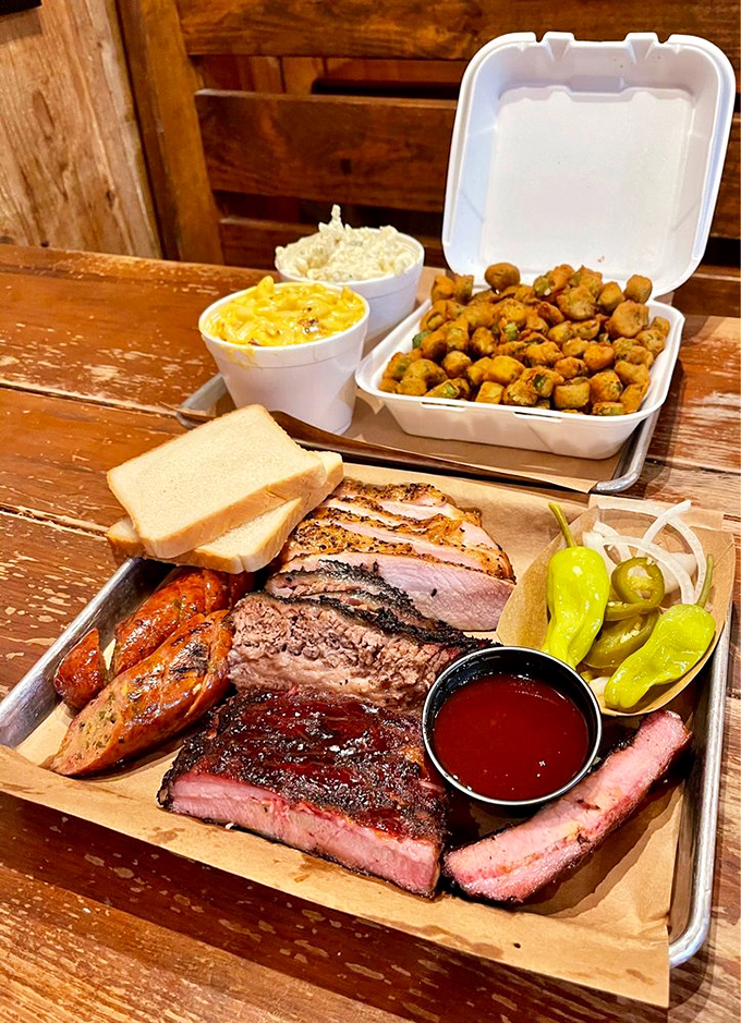 A barbecue platter that requires both hands and a strategic eating plan. This isn't a meal&mdash;it's an expedition.