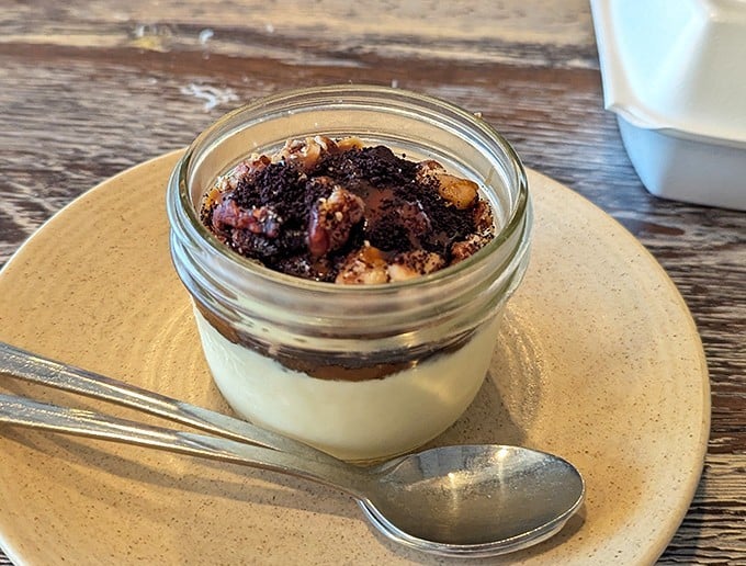 The Polenta Budino looks unassuming in its little jar, but one spoonful and you'll understand why dessert is a separate stomach.