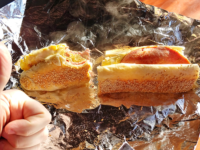 Breakfast sandwich bliss wrapped in foil—the kind of simple pleasure that makes Monday mornings slightly more bearable for Philadelphians in the know.