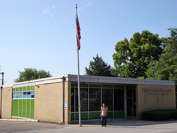 The post office's mid-century modern design serves as a daily reminder that even sending mail was once considered an optimistic vision of the future.