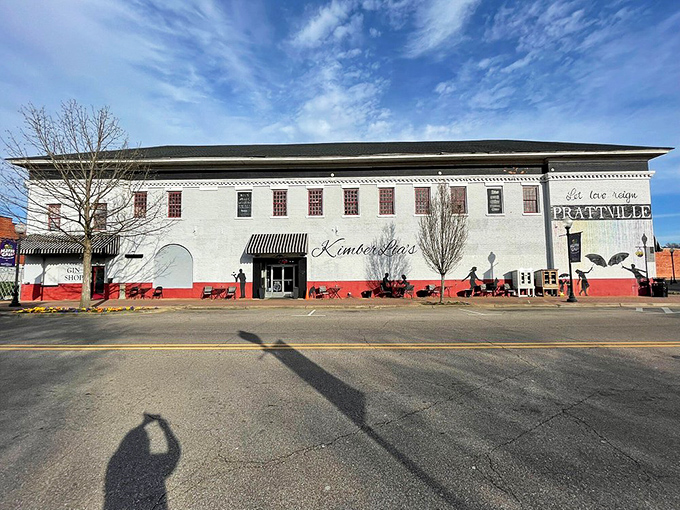 Kimberley's occupies one of Prattville's historic buildings, its classic white facade and red trim preserving the town's architectural heritage.