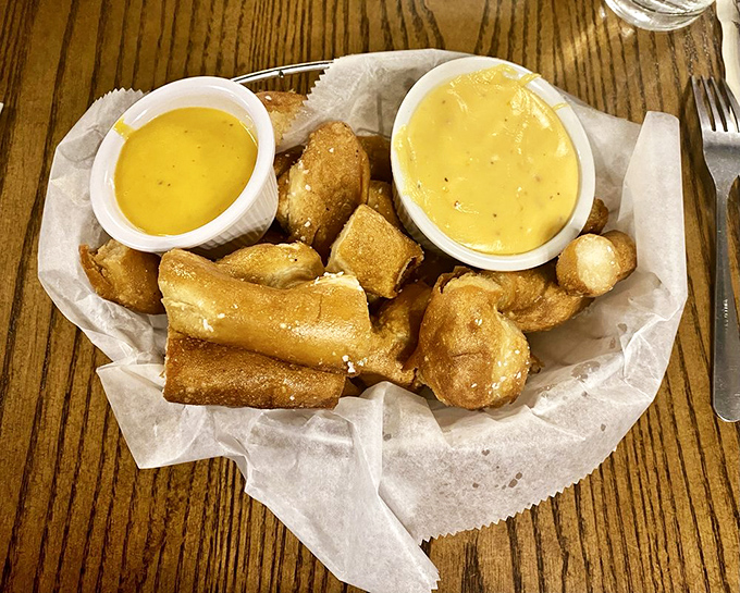 Pretzel nuggets with two dipping sauces&mdash;like gold doubloons in a treasure chest, except the treasure is carbs and you're the happy pirate.