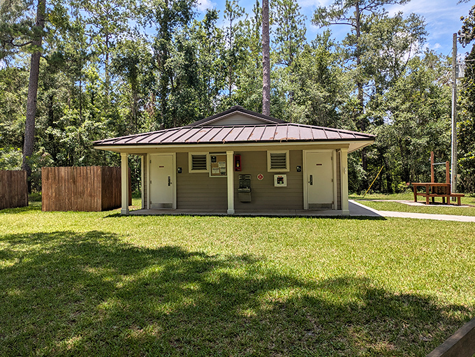 The park's restroom facilities &ndash; proving that even in paradise, practical matters must be addressed. Clean, well-maintained, and blissfully available when needed.