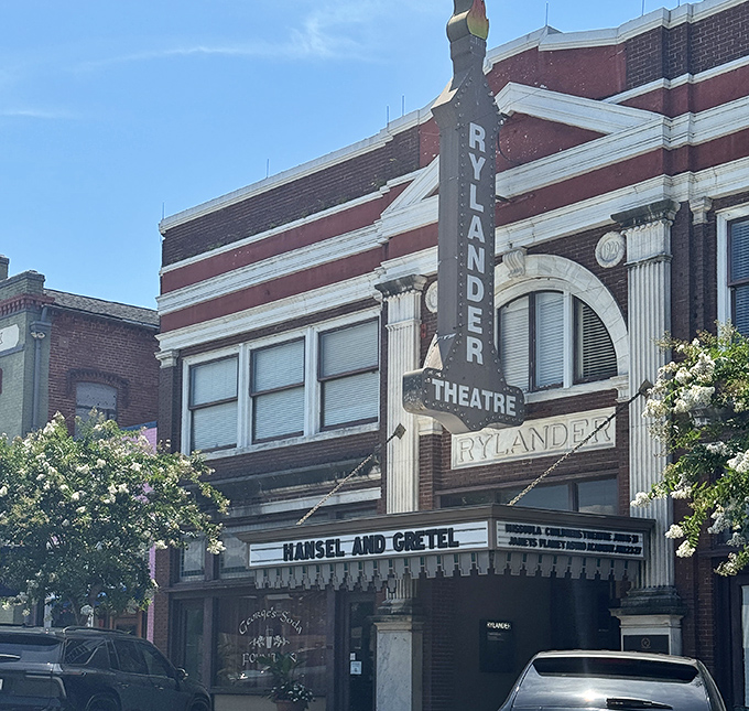 The historic Rylander Theatre marquee announces "Hansel and Gretel" &ndash; cultural offerings in a beautifully preserved venue that's pure Americana.