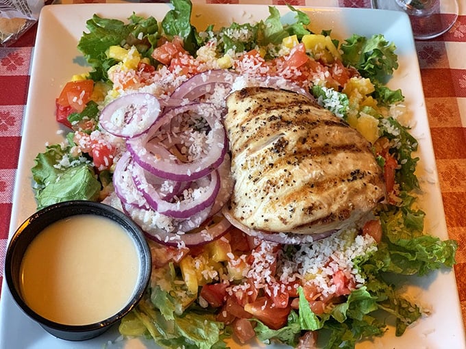 A salad that doesn't apologize for being healthy&mdash;it's too busy showing off that perfectly grilled mahi-mahi and vibrant fresh vegetables.