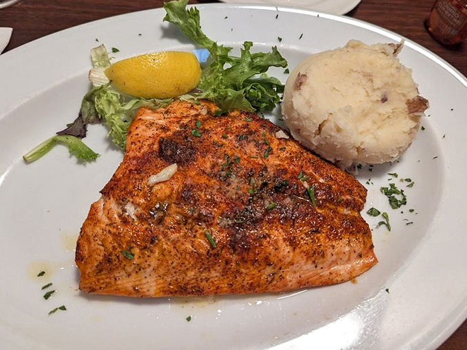 A perfectly seared salmon that doesn't need fancy tricks—just like that one friend who looks amazing without even trying.