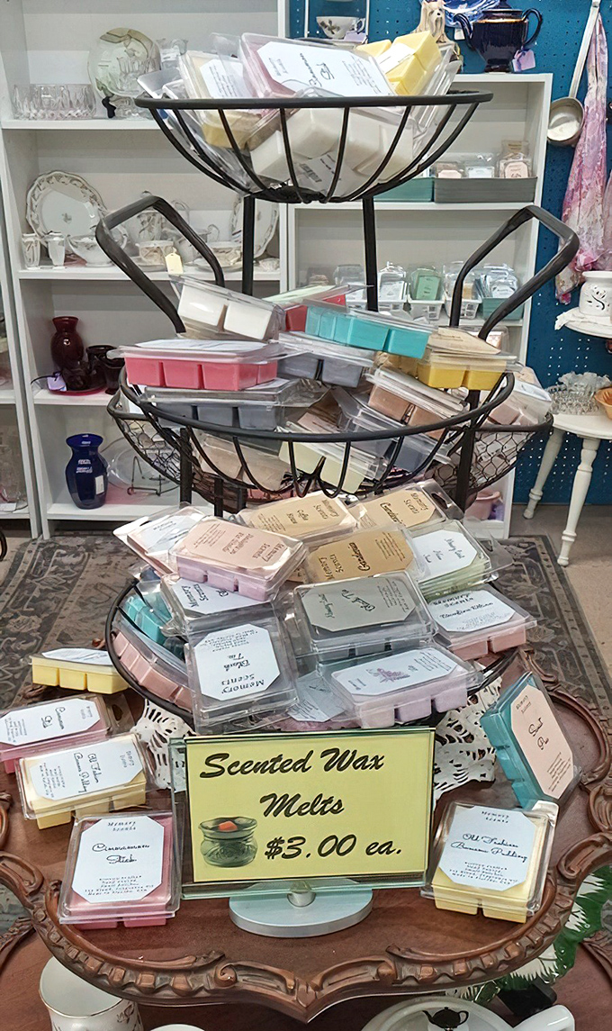 A three-tiered display of scented wax melts promises to transport your home to places like "Cinnamon Stick" and "Old Fashion Christmas" for just $3.