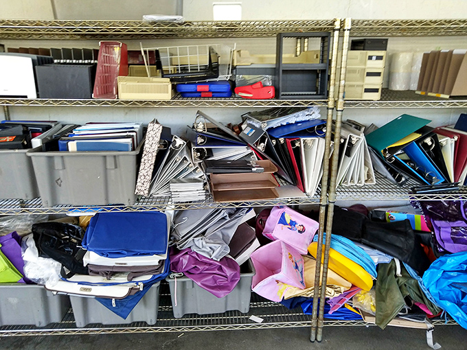 Office supply chaos or organizational paradise? Either way, there's something oddly satisfying about bins of potential.