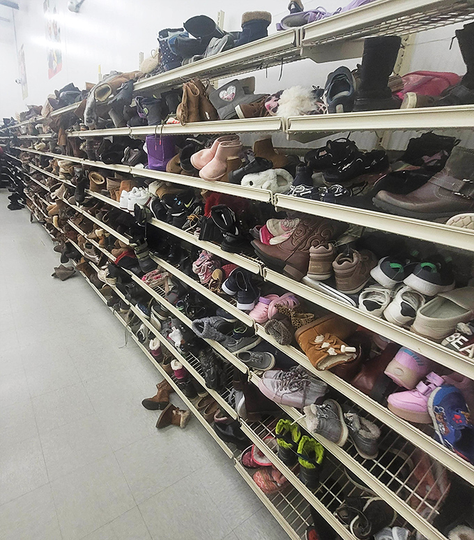 A footwear library where every pair tells a story&mdash;from barely-worn designer boots to "these were someone's dancing shoes."